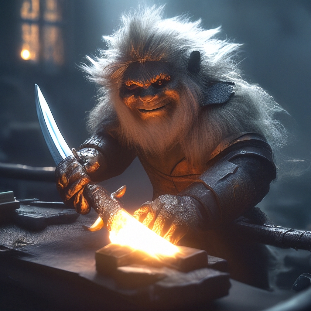 "Shaggy troll forges a sword in the forge, 4k, high resolution ...