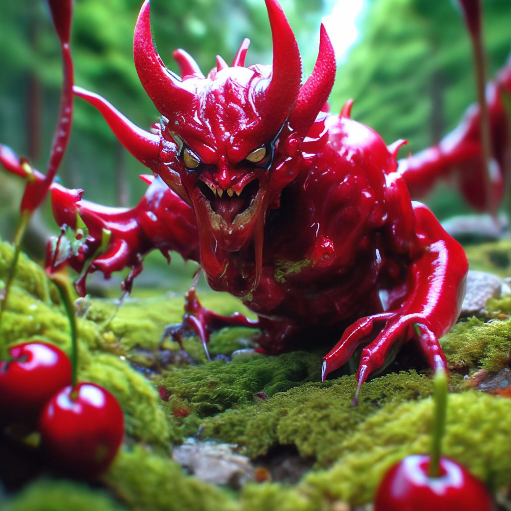 "Cherry demon, real, nature, 3d" — image created in Shedevrum
