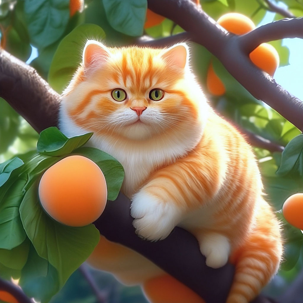"Fat fat fluffy apricot cat in the shape of an apricot crawling on a ...