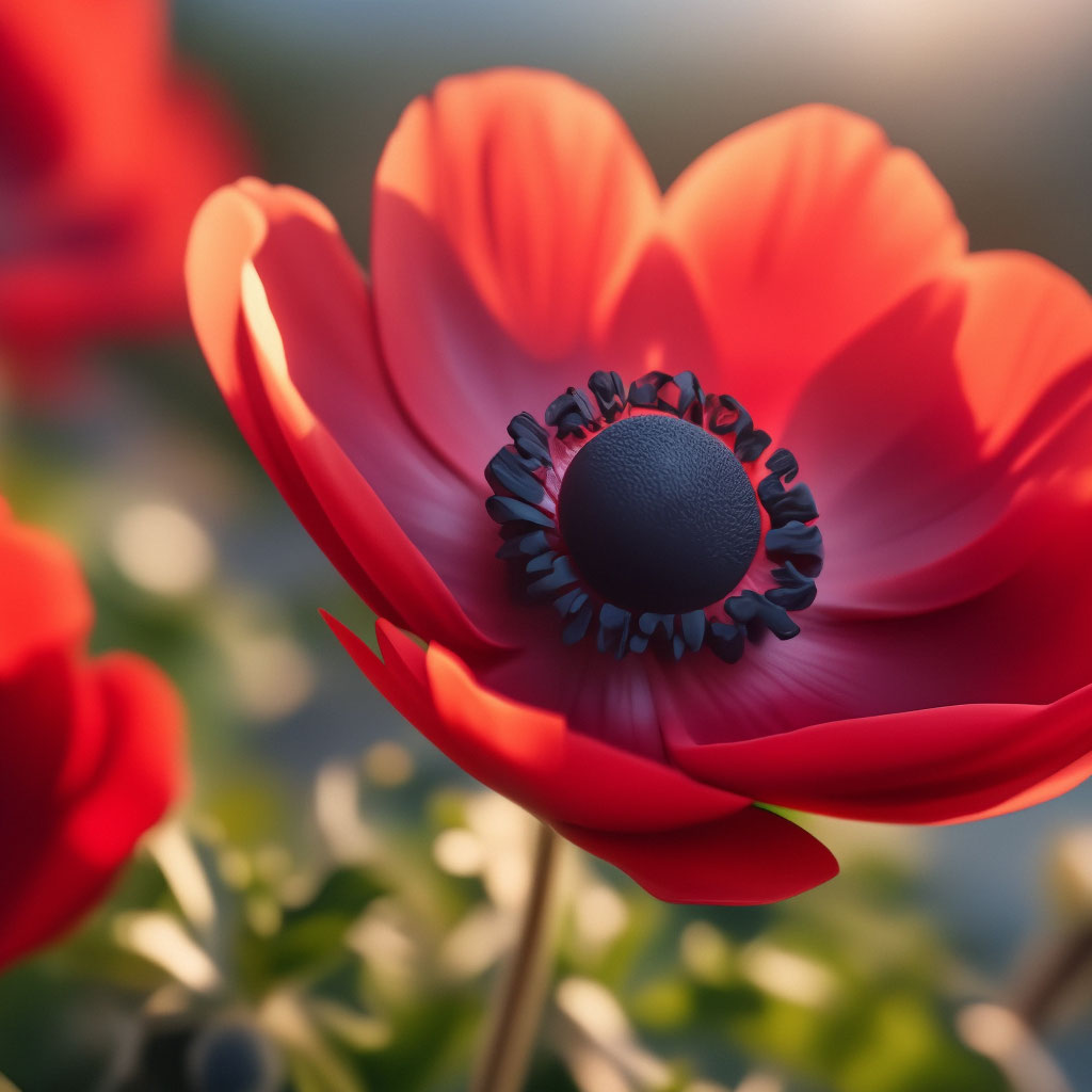 " Scarlet anemones flowers, top view, close-up, beautiful sunrise ...