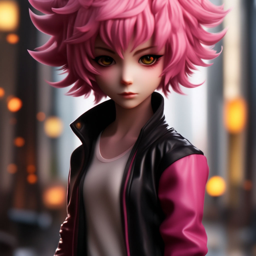 "Ashido Mina, pink skin, full length ,pink short shaggy hair, tall ...