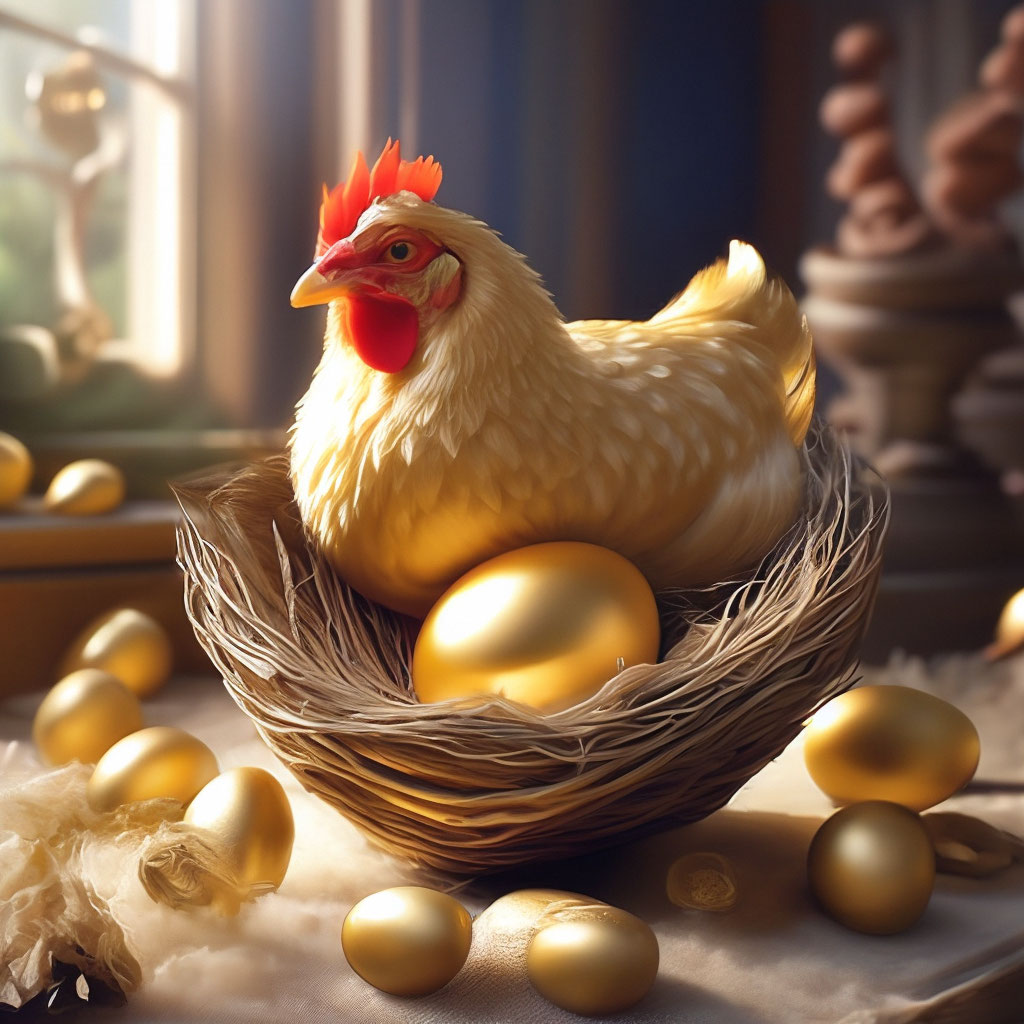 "Fairy tale.the chicken laid an egg not simple but golden 3D" — image ...