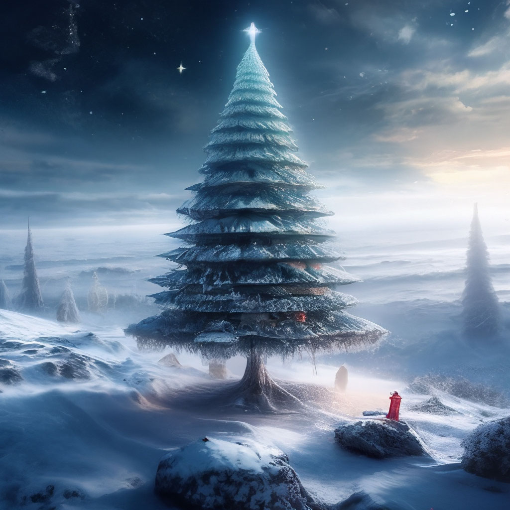 "The little Christmas tree is cold in winter, futurism, surrealism ...