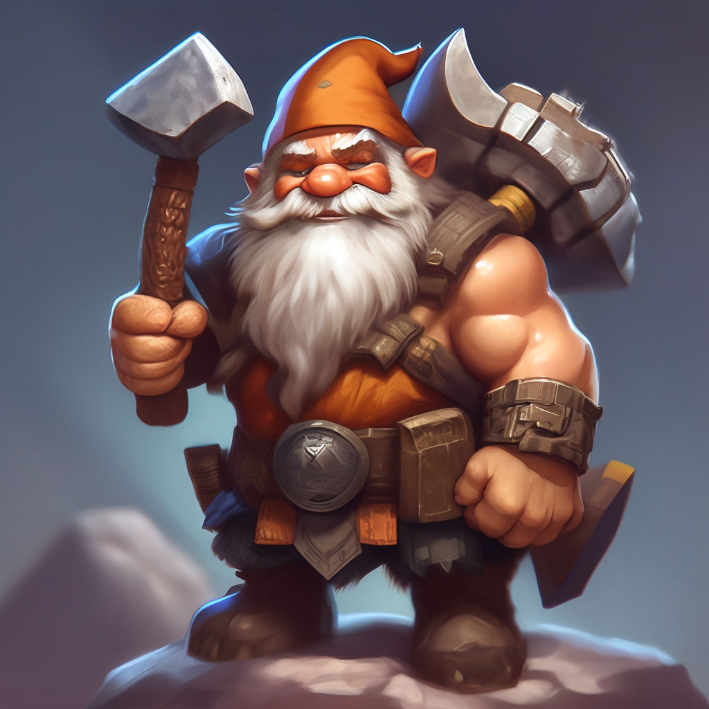 "Funny dwarf with a pickaxe on his shoulder" — image created in Shedevrum