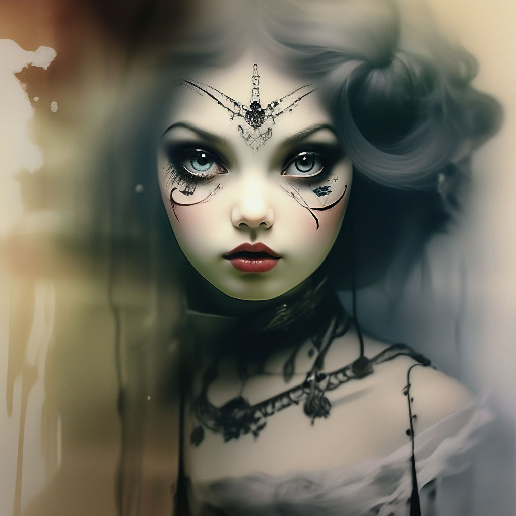 "Voodoo+Victorian style+Horror+Surrealism, girly, big expressive eyes ...