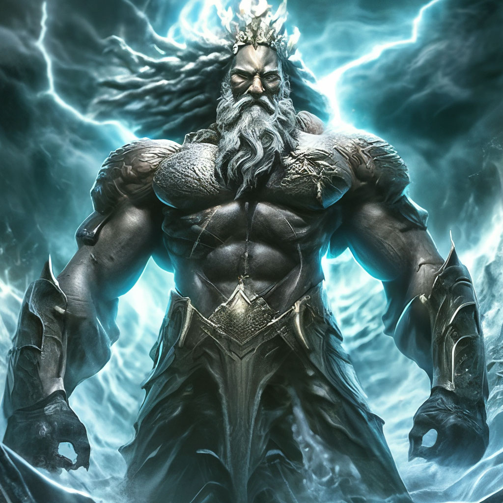 "The formidable Poseidon stands tall in the middle of the future sea ...