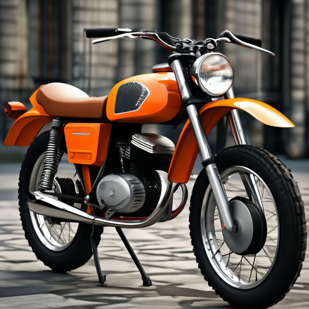 "CZ 125 Sport, 1974, orange color, 256k, photorealism, RAW photo, ultra ...