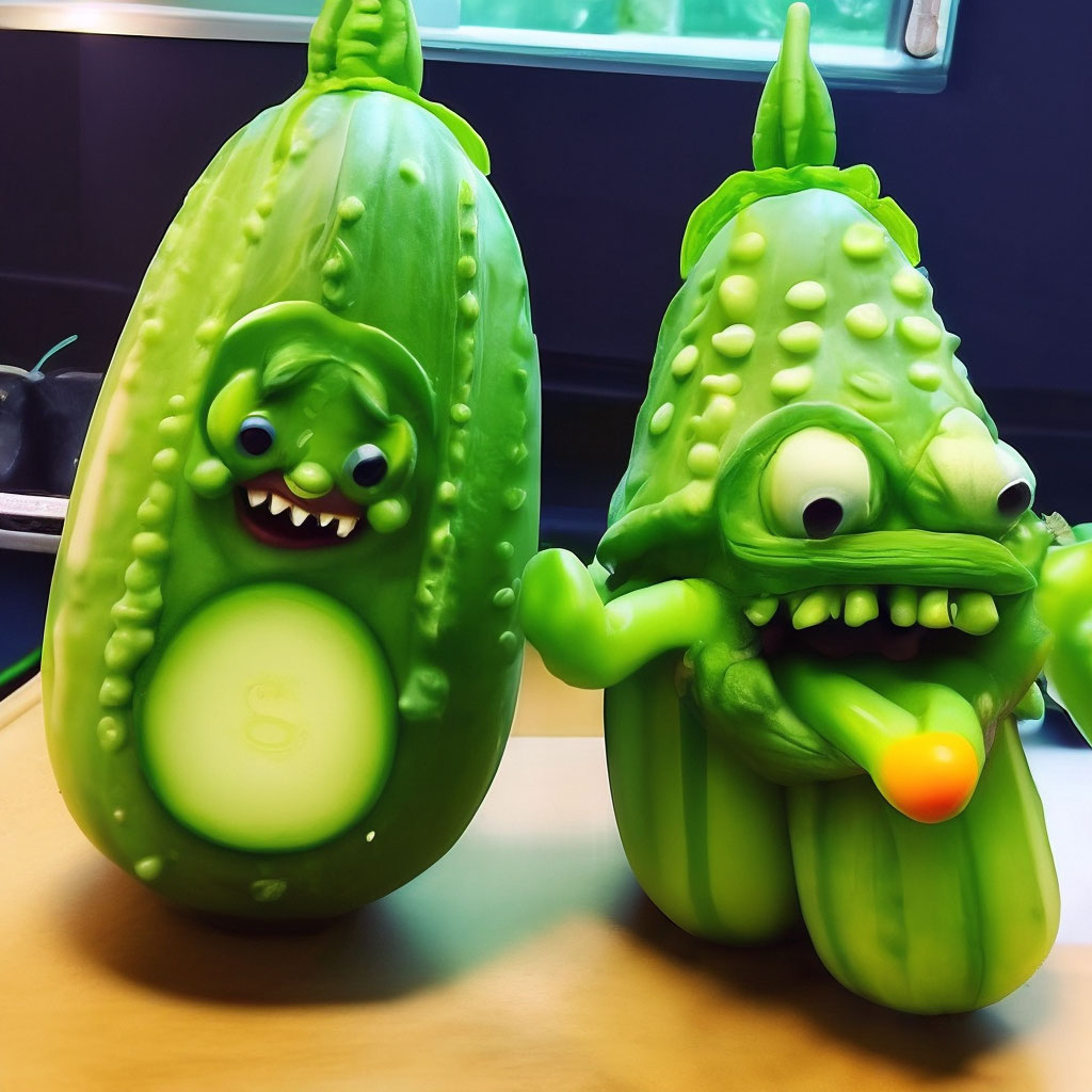 "Monster peas vs monster cucumber" — image created in Shedevrum
