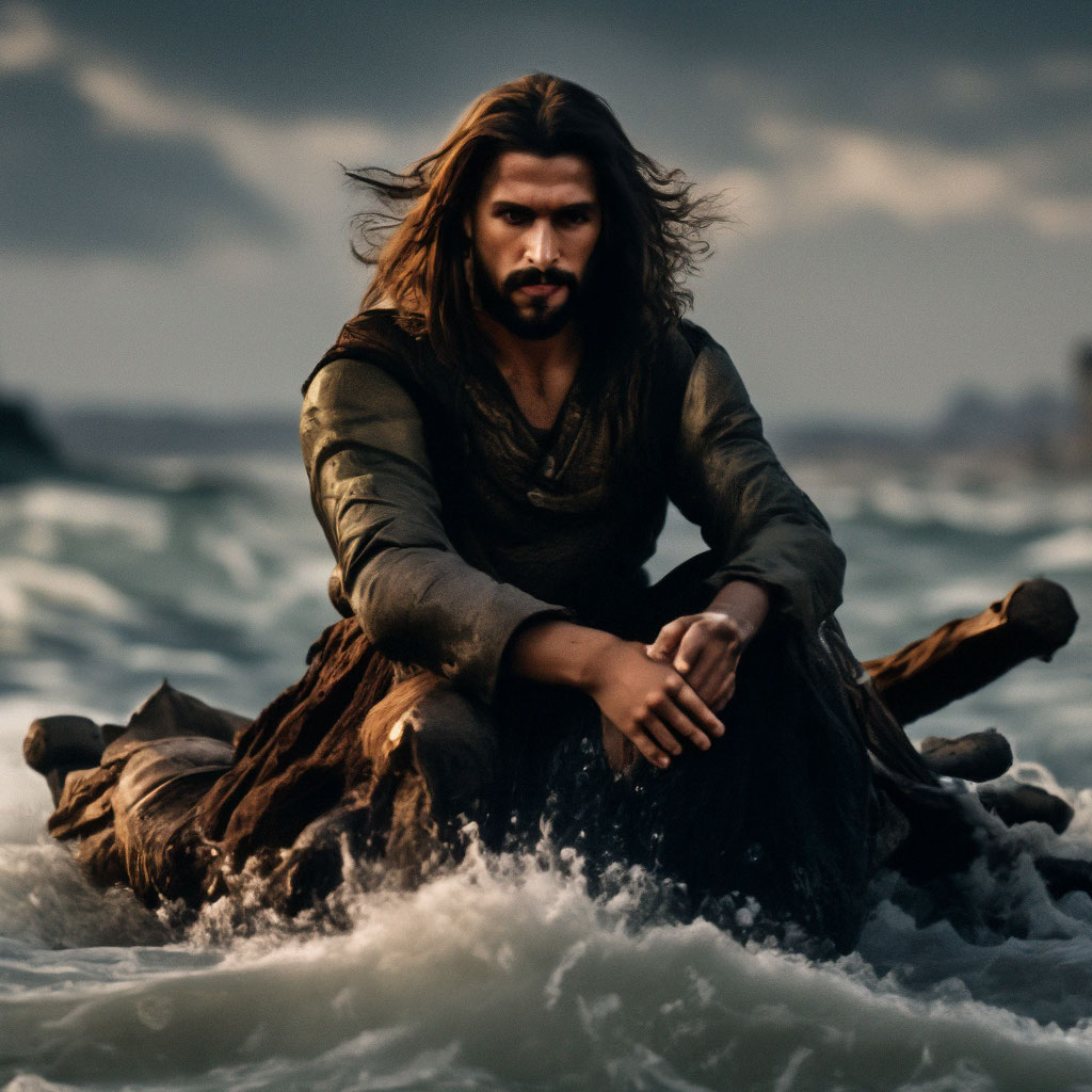 "He was sitting on a raft, the waters carried them into the distance ...