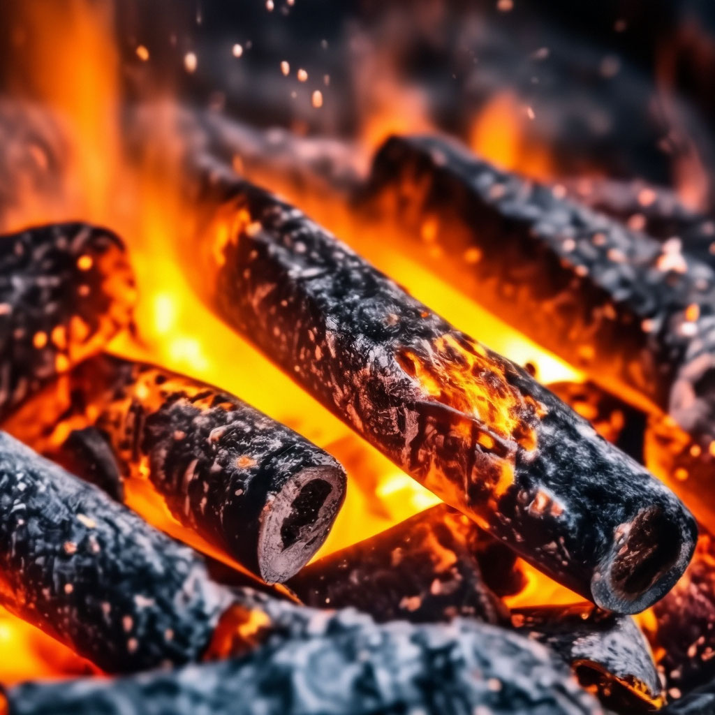 "Embers in the fireplace in close-up, high detail" — image created in ...