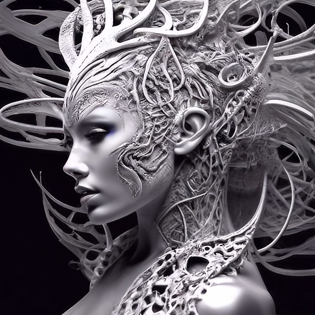 "Medusa gorgon body art, fractal fantasy, platinum, intricate, clear ...