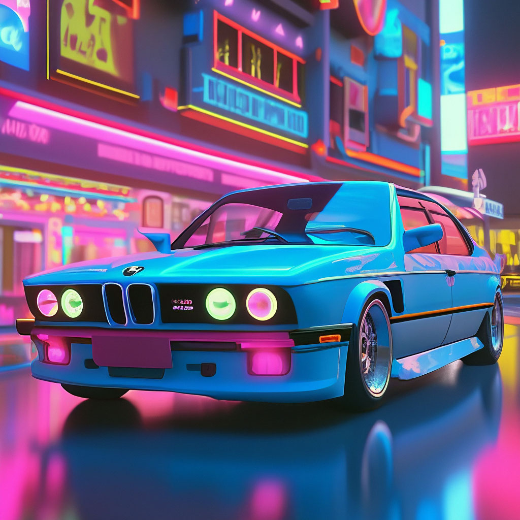 "BMW neon" — image created in Shedevrum