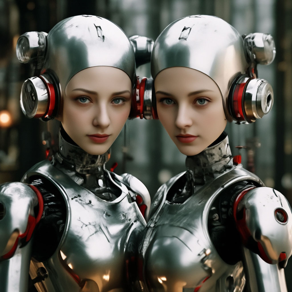 "Twin girl robots from "Atomic heart"" — image created in Shedevrum