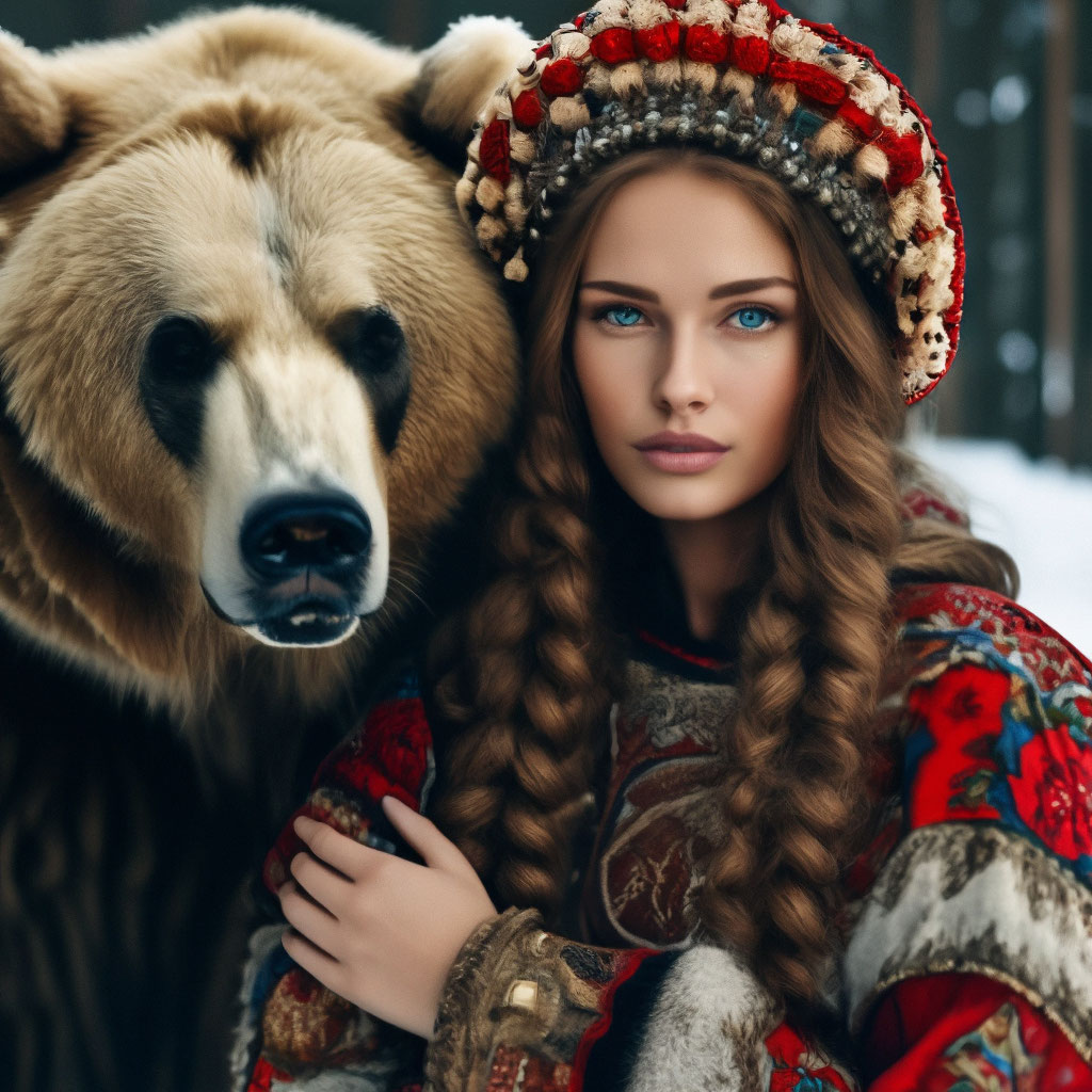 "Russian soul, bear and beauty, photos for the magazine, high detail ...