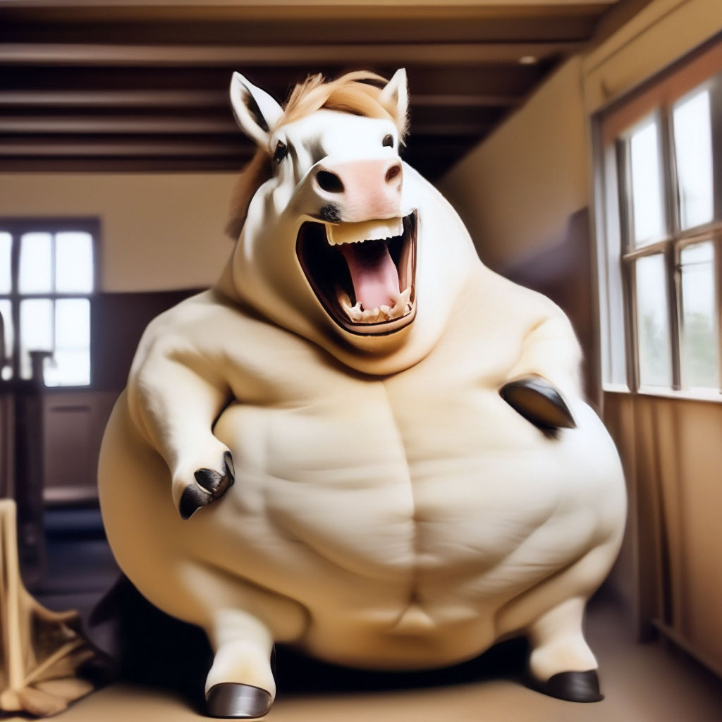 "The funniest fat horse" — image created in Shedevrum