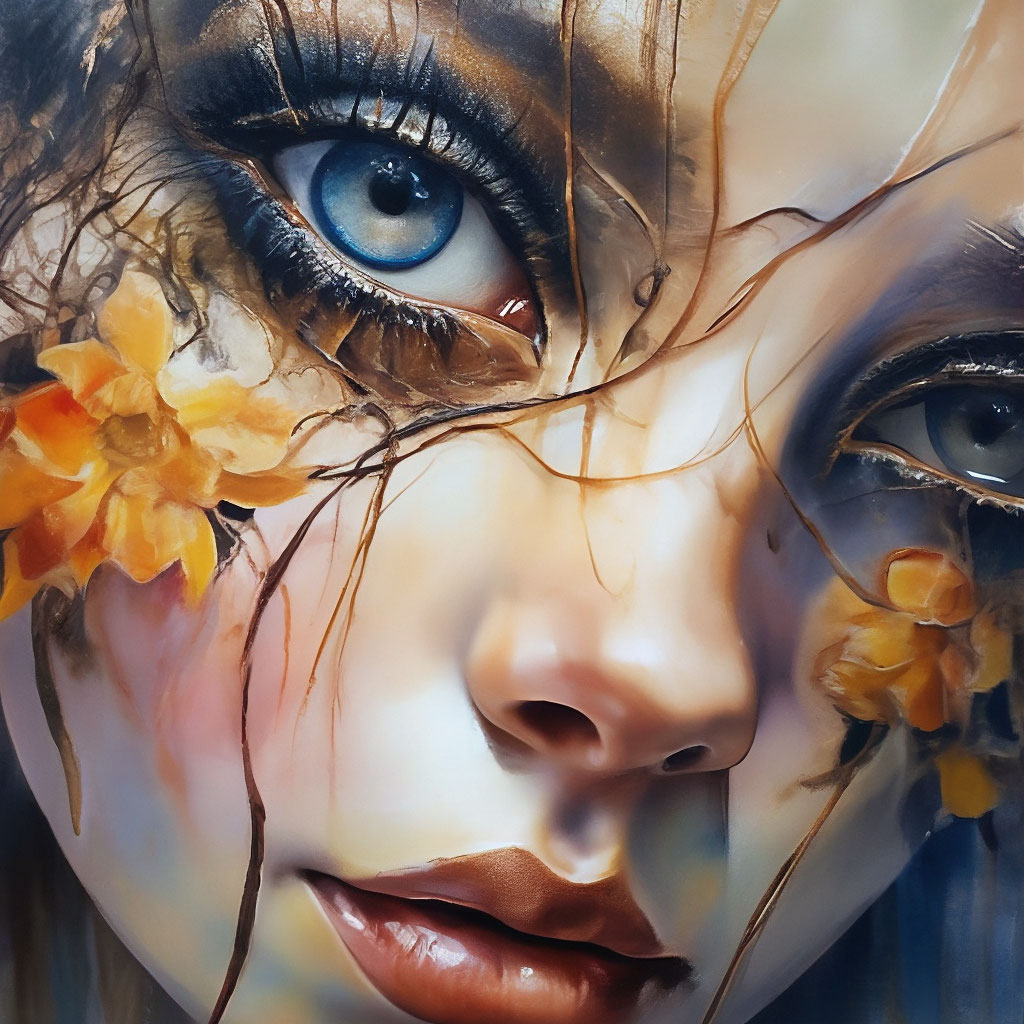 "The girl is beautiful, expressive eyes, mascara streaks, art, delicate ...