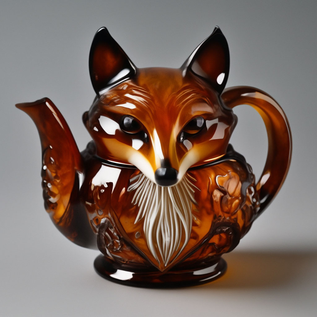 "AMBER TEAPOT WITH A LID IN THE SHAPE OF A FOX'S HEAD" — image created ...