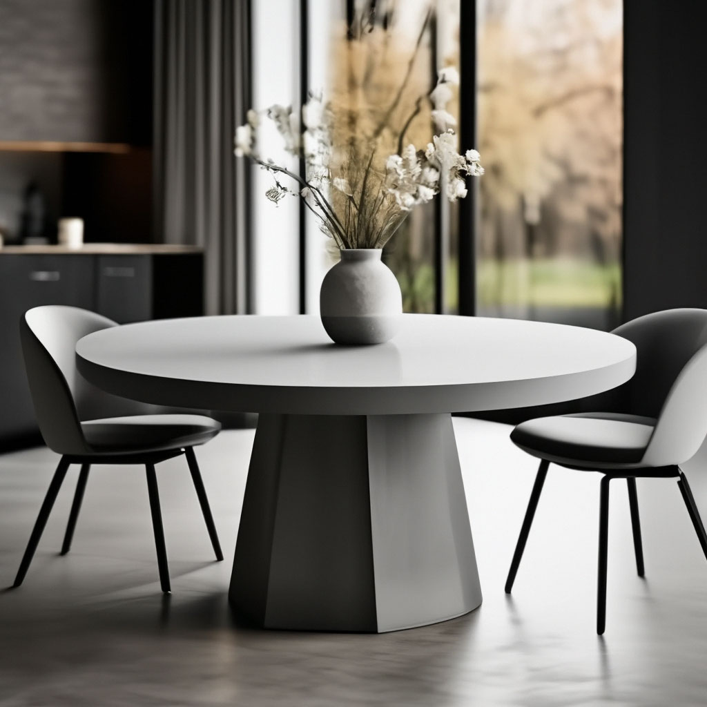 round concrete table interior matte art concrete, clear detailing ...
