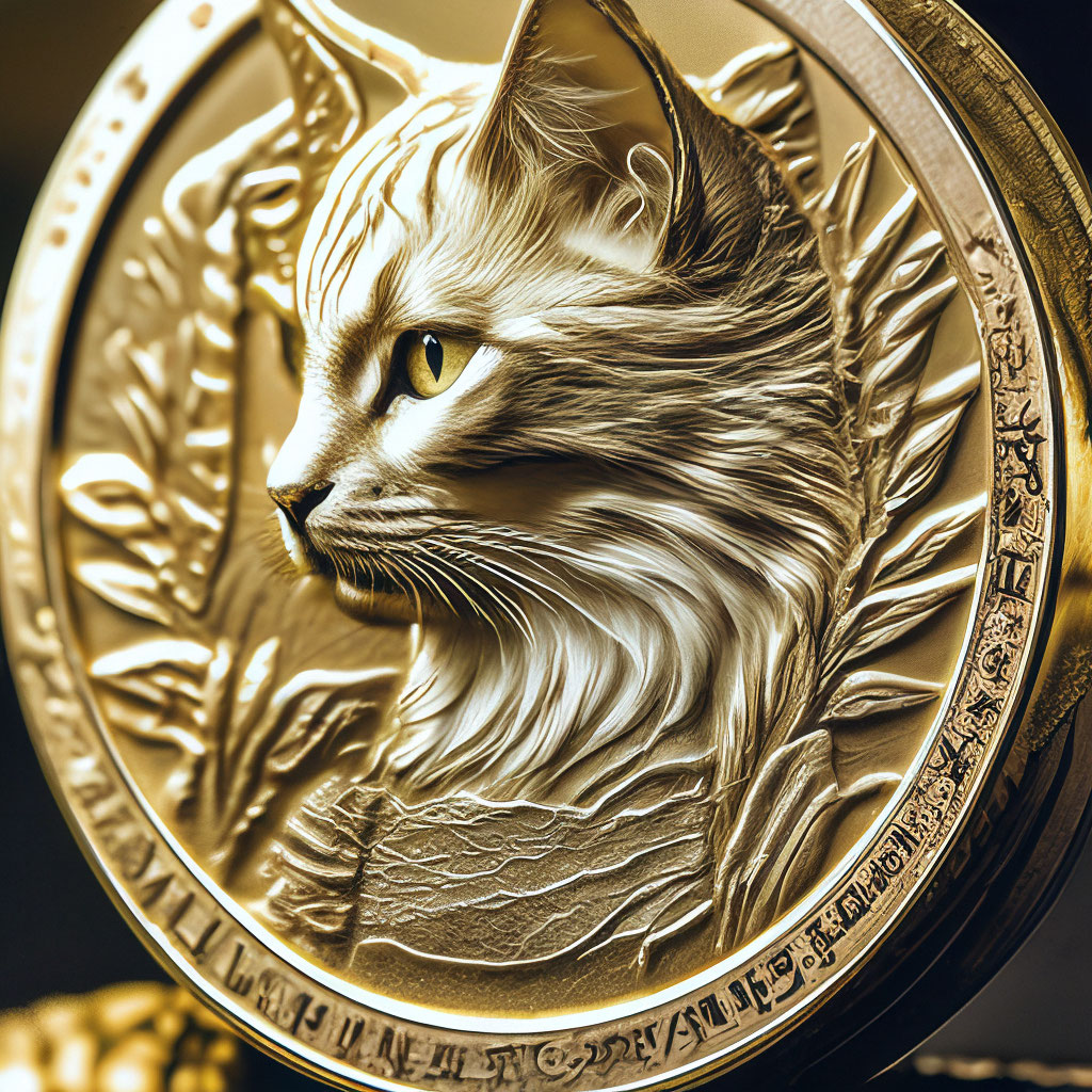 "Gold coin with a cat profile" — image created in Shedevrum