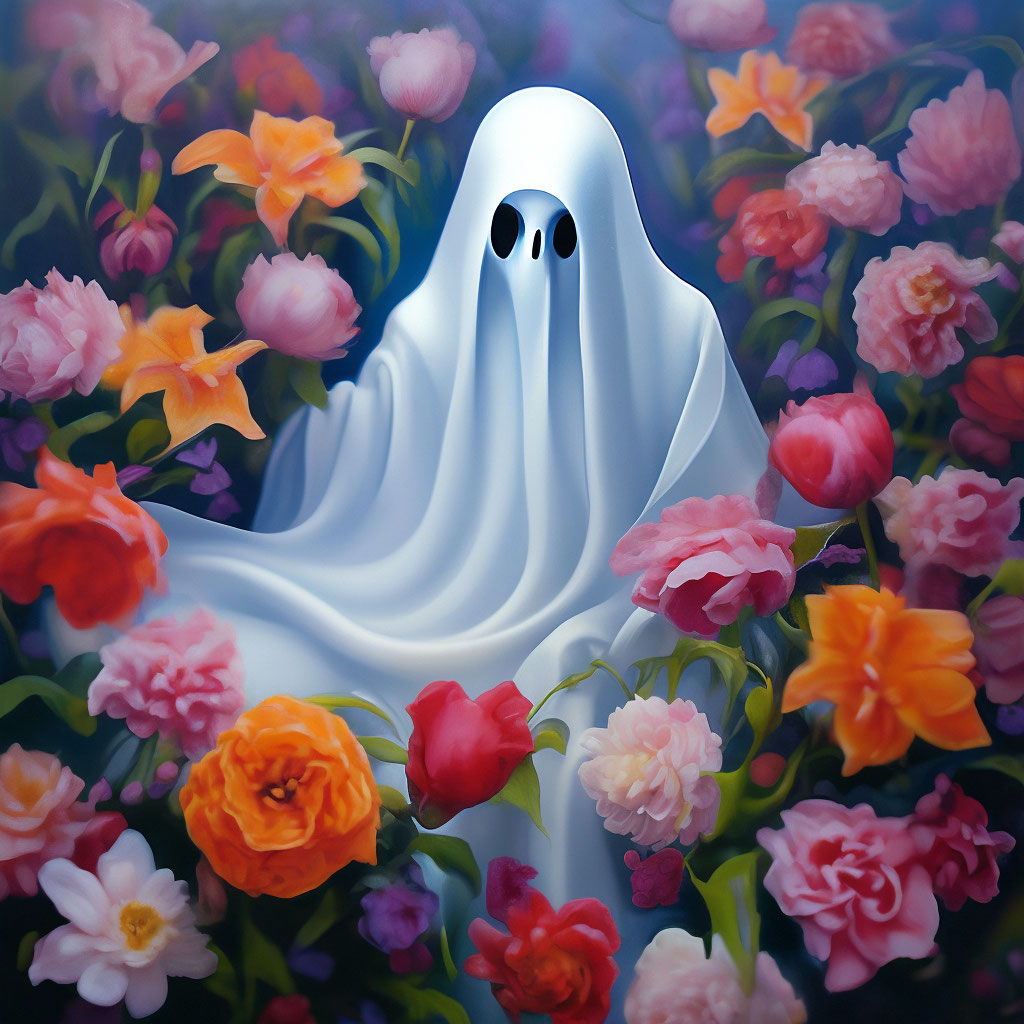"A Ghost in flowers" — image created in Shedevrum