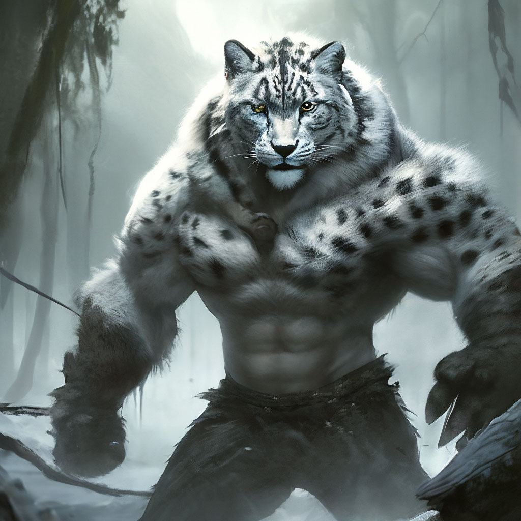 "Giant muscular anthropomorphic snow leopard bodybuilder werewolf in ...