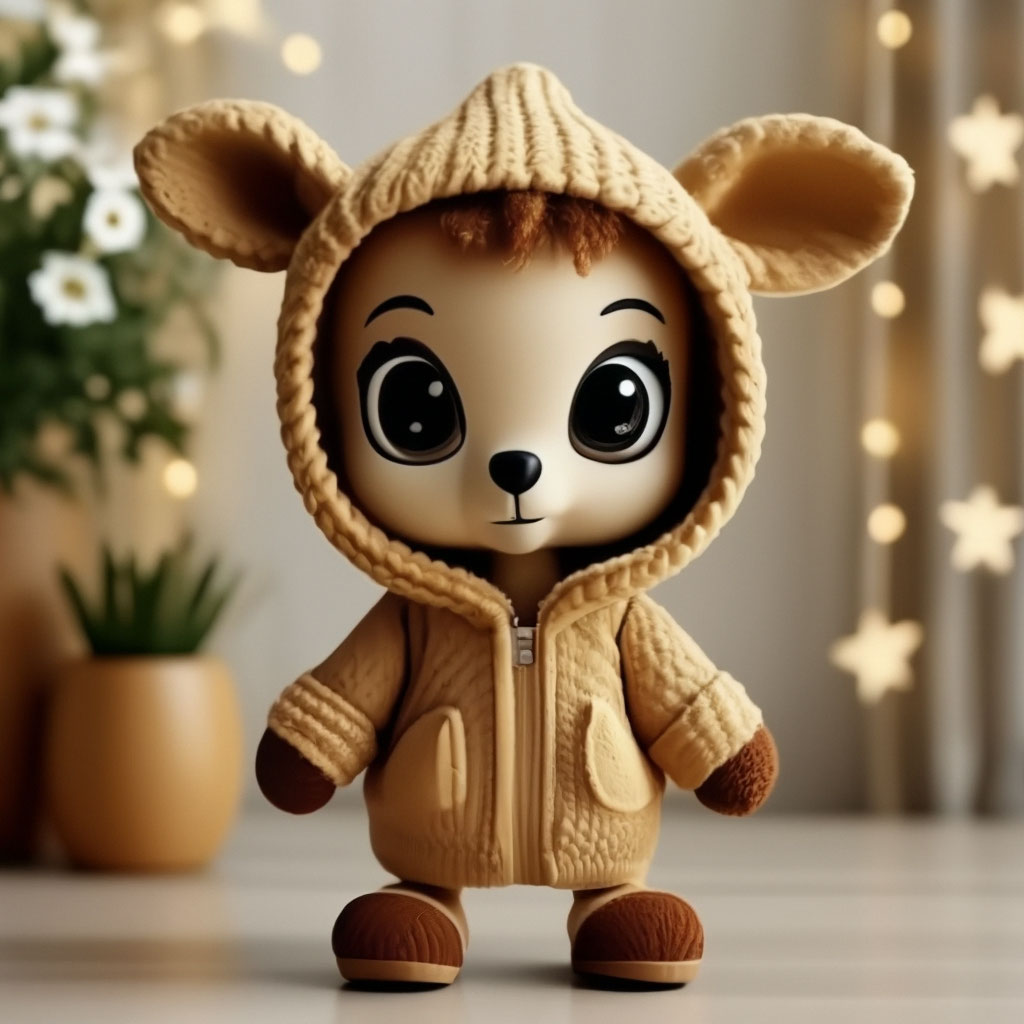 "The fawn toy, funny funny cartoon bug-eyed baby, cub, knitted hoodie ...