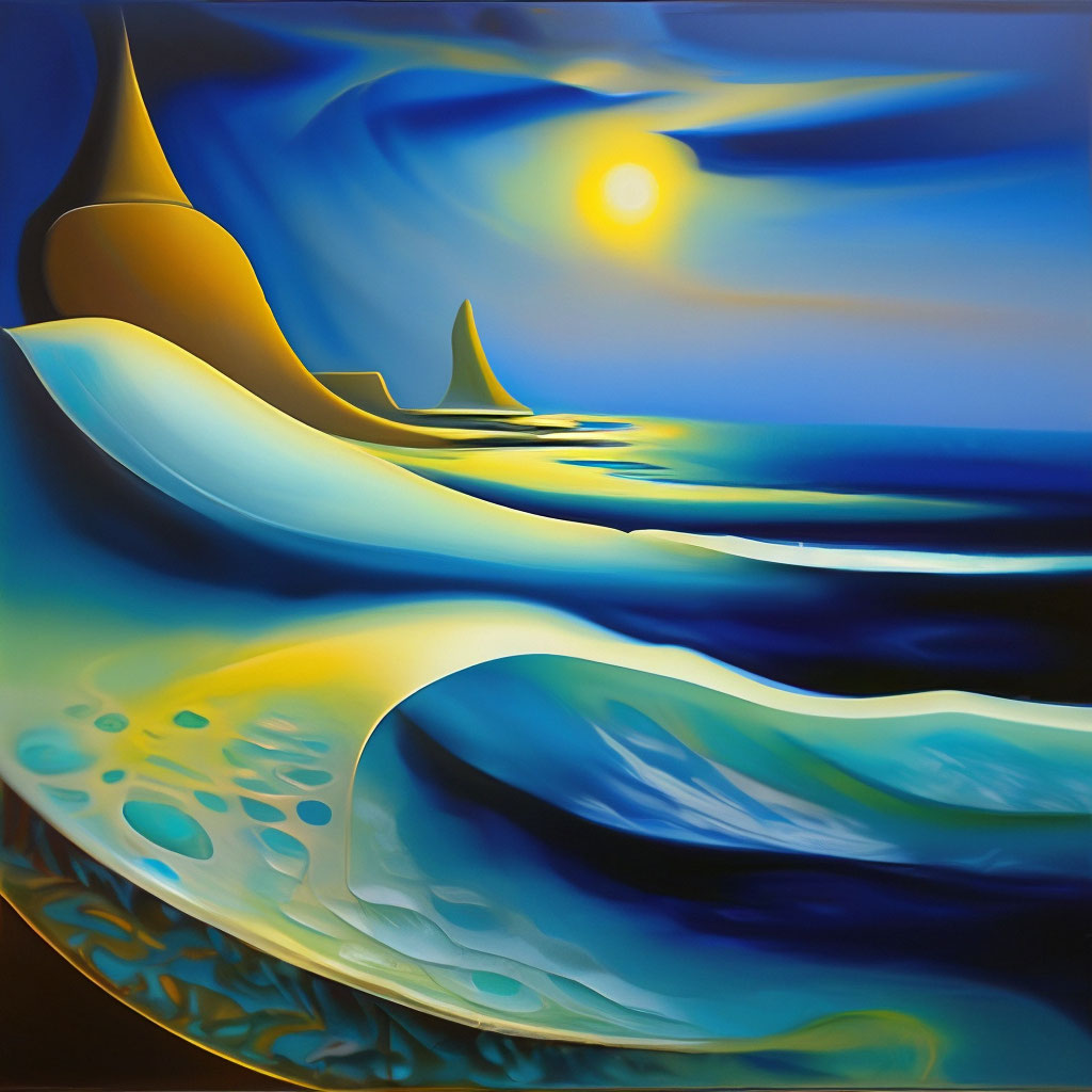"Sea night abstraction oil painting in the style of Salvador dali ...