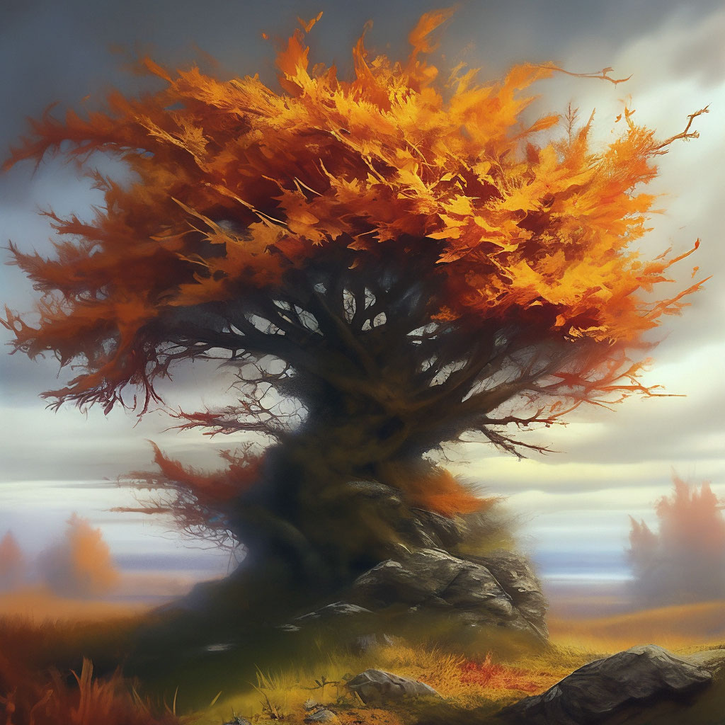 "Angry autumn bush,realistic,dynamic,surrealism,fantasy," — image ...