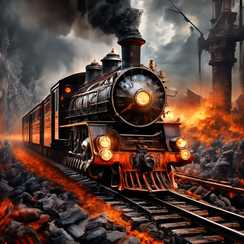 "Infernal steam locomotive" — image created in Shedevrum