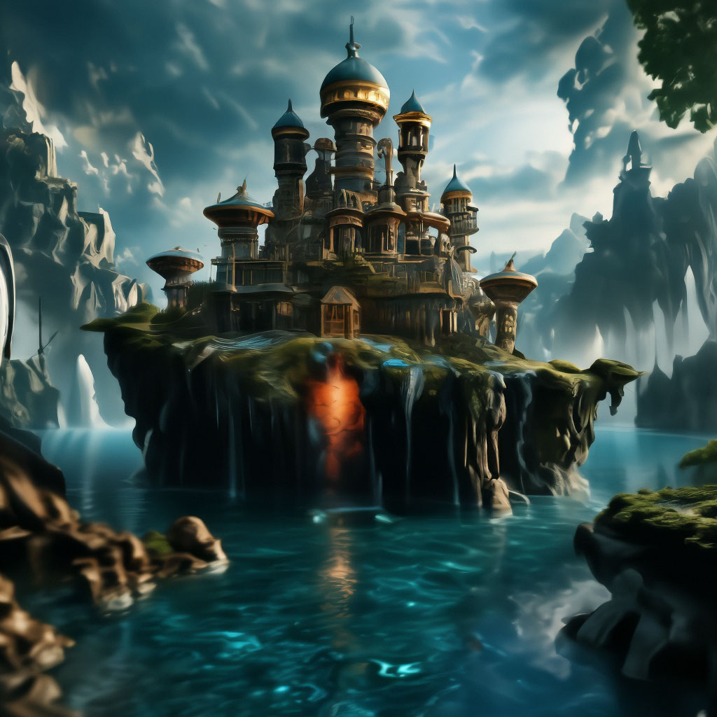"Water fantasy 3d world" — image created in Shedevrum