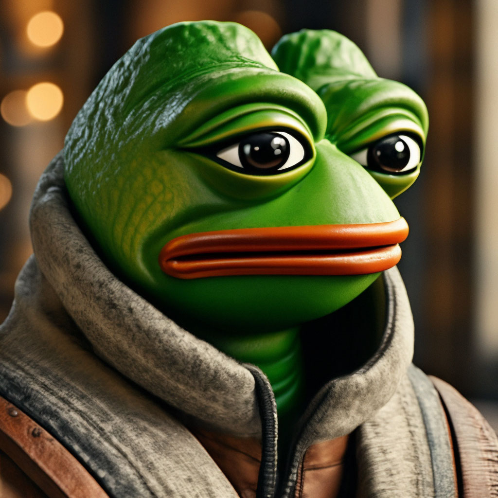 "Meme pepe 3d, with human eyes, side view, clothed, high resolution ...
