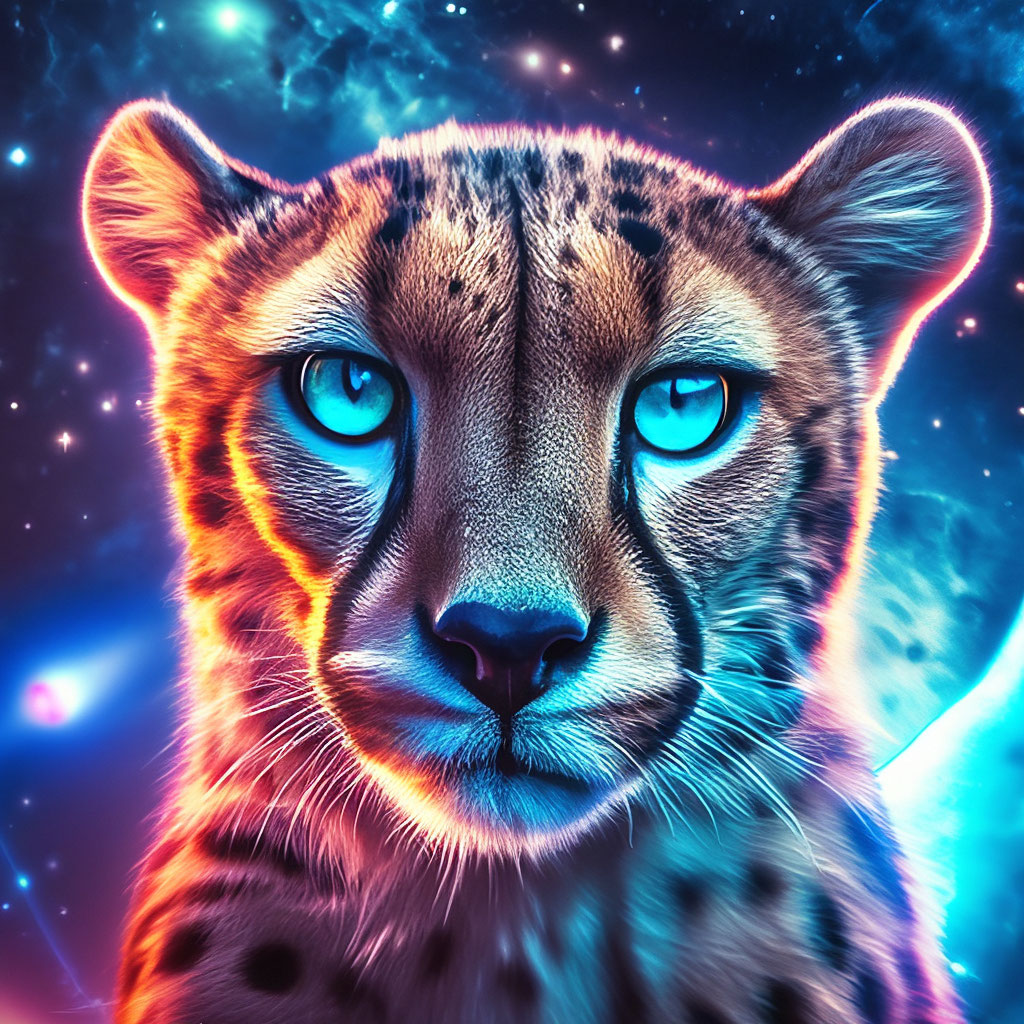 "Very beautiful and realistic alien cheetah with beautiful cosmic eyes ...