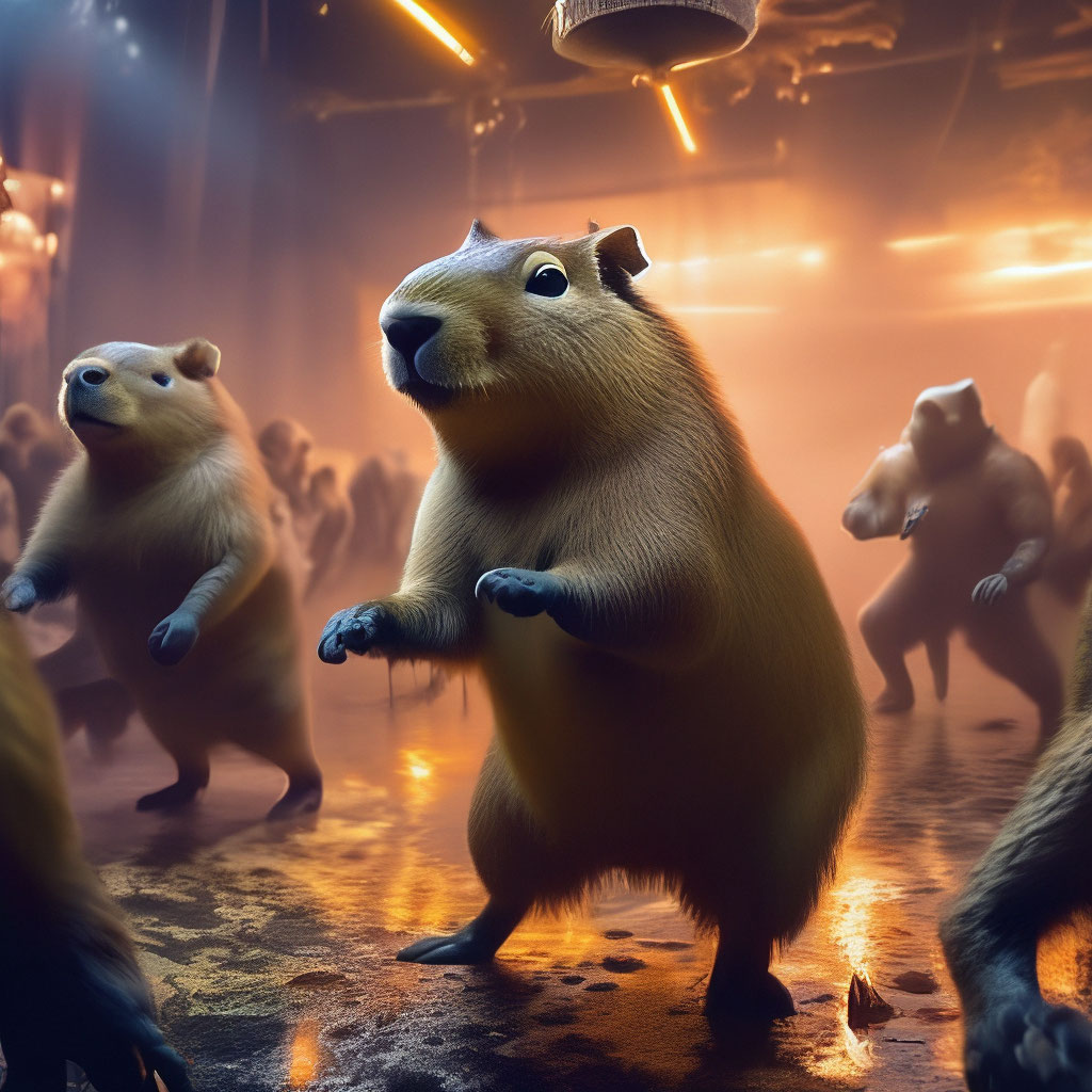 "Capybara dancing in the club" — image created in Shedevrum
