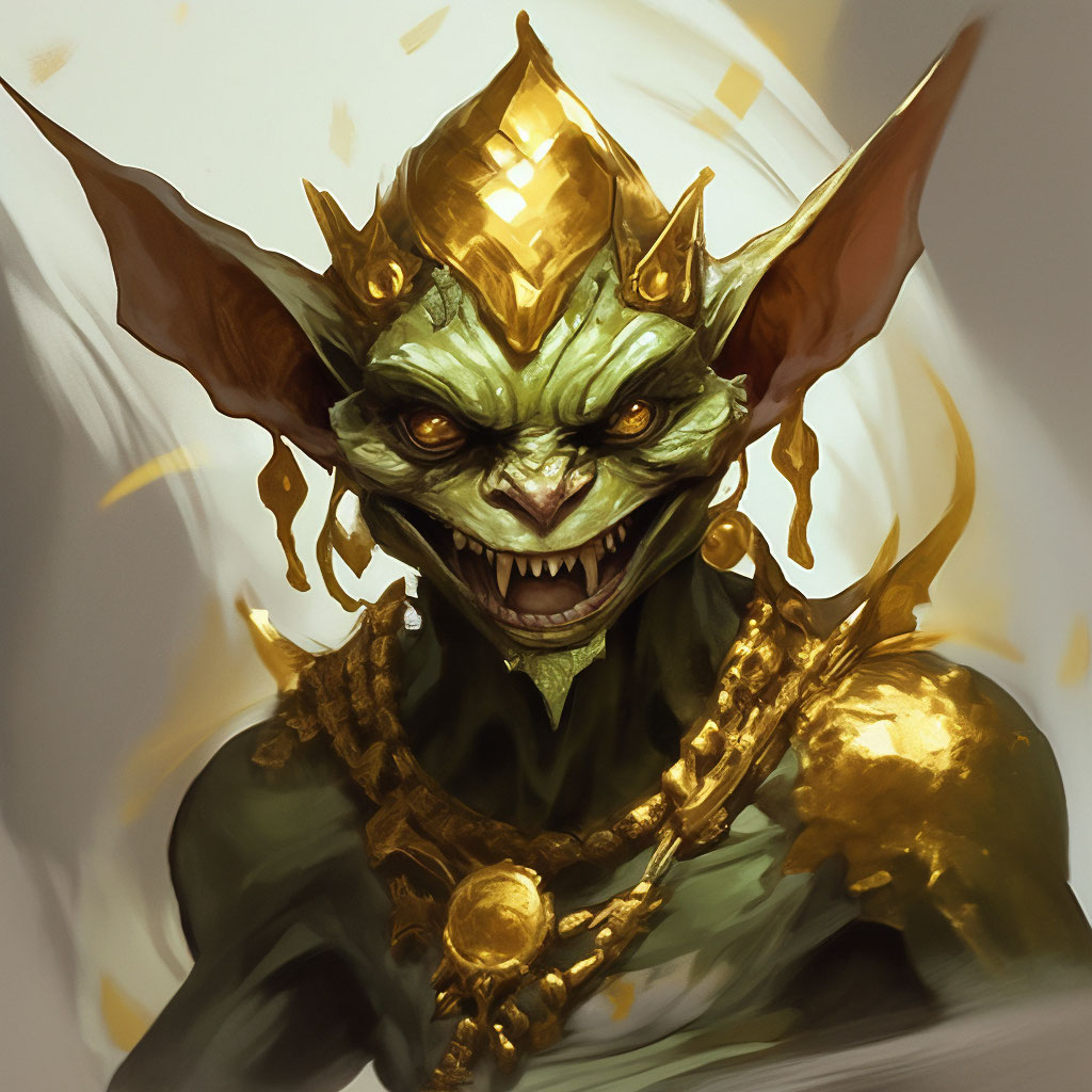 "Concept sketch art goblin with golden ornaments on the skin, horror ...