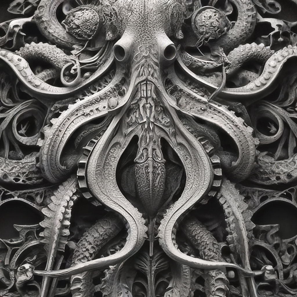"Necromorphic+skeletonized detailed Octopus figure. Mystical atmosphere ...
