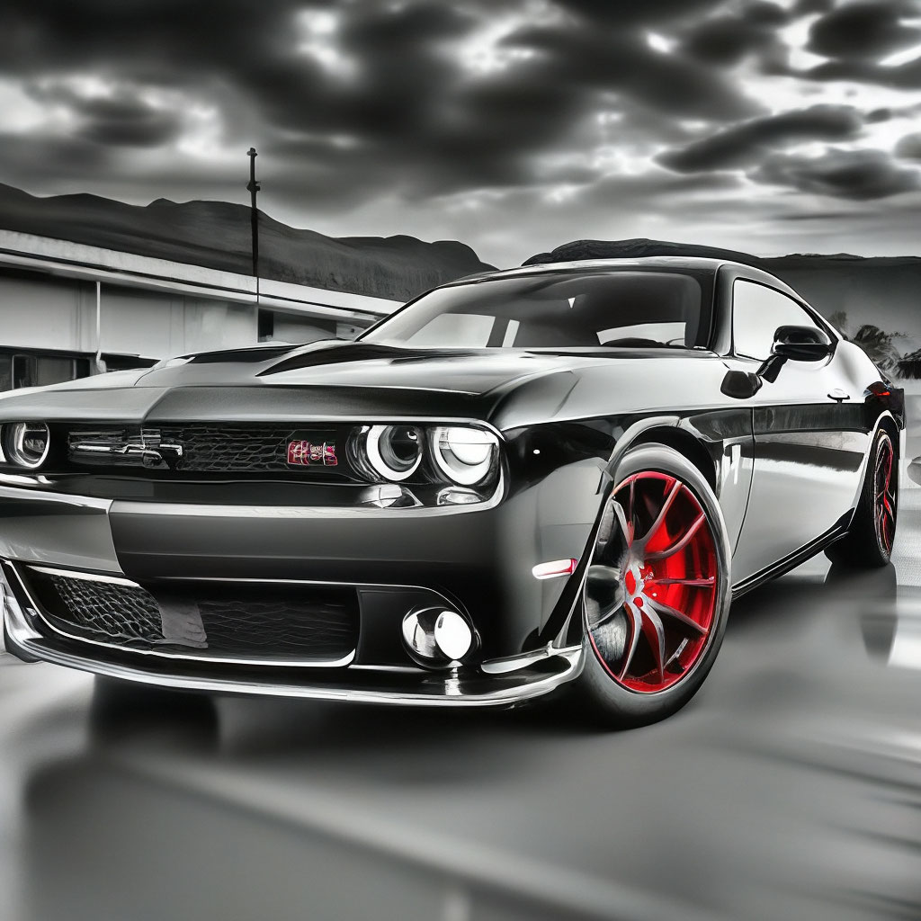 "Dodge challenger black car red rings in the headlights professional ...