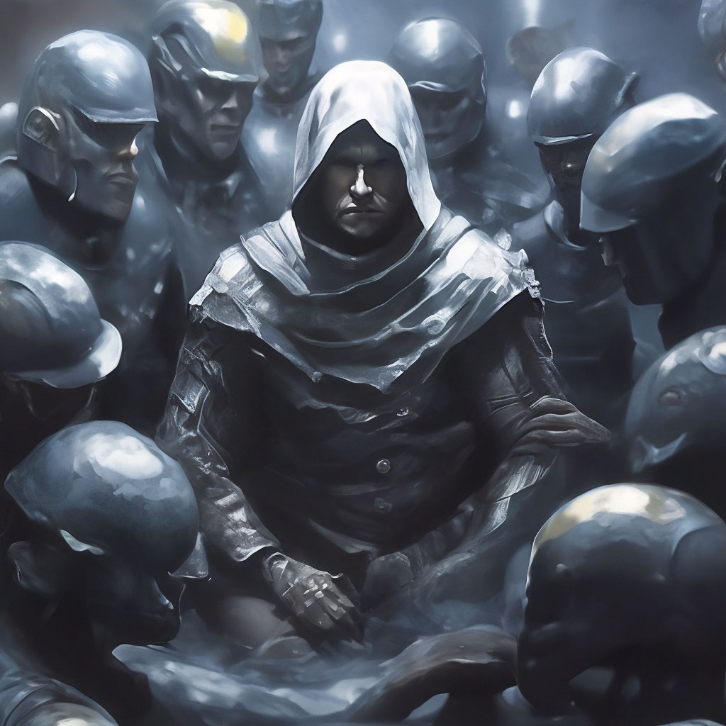 "A man surrounded by enemies