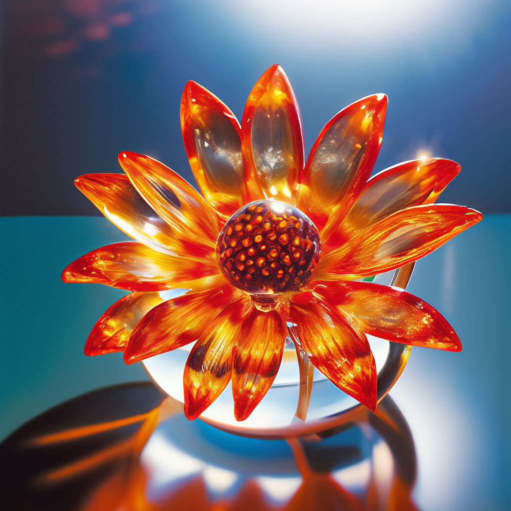"A glass orange inside a daisy" — image created in Shedevrum