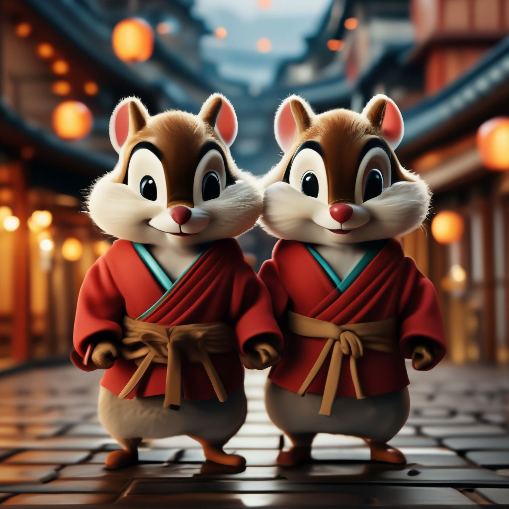 " Japanese style, anime,Chip and Dale,grotesque, minimalism, Hayao ...