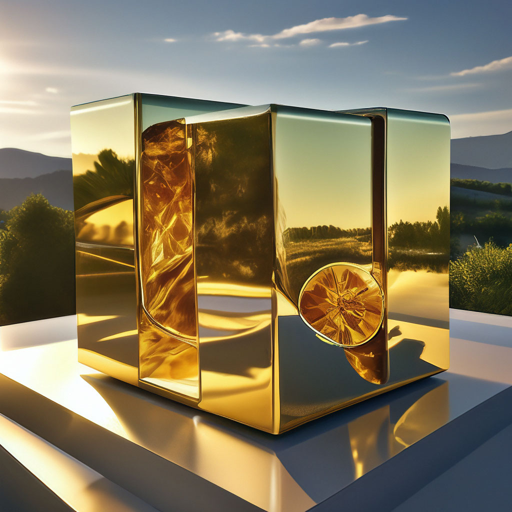 "Integral in the cube of a parabola surrealism, gold, metal panoramic ...