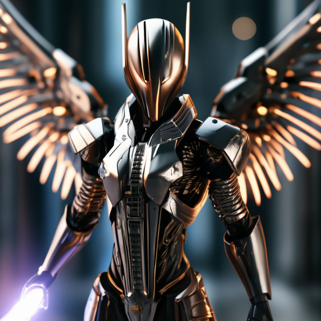 "A beautiful robo-angel wings and body made of metal long rope rods ...