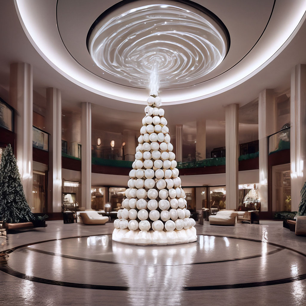 "Stylized Christmas tree in the form of a spiral. Matte white balls. in ...