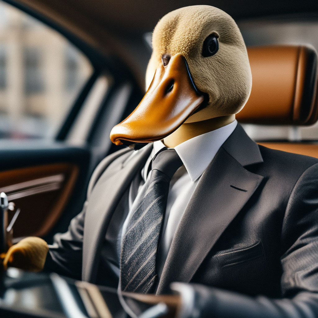 "Duck in a business suit sitting in a Mercedes and talking on the phone ...