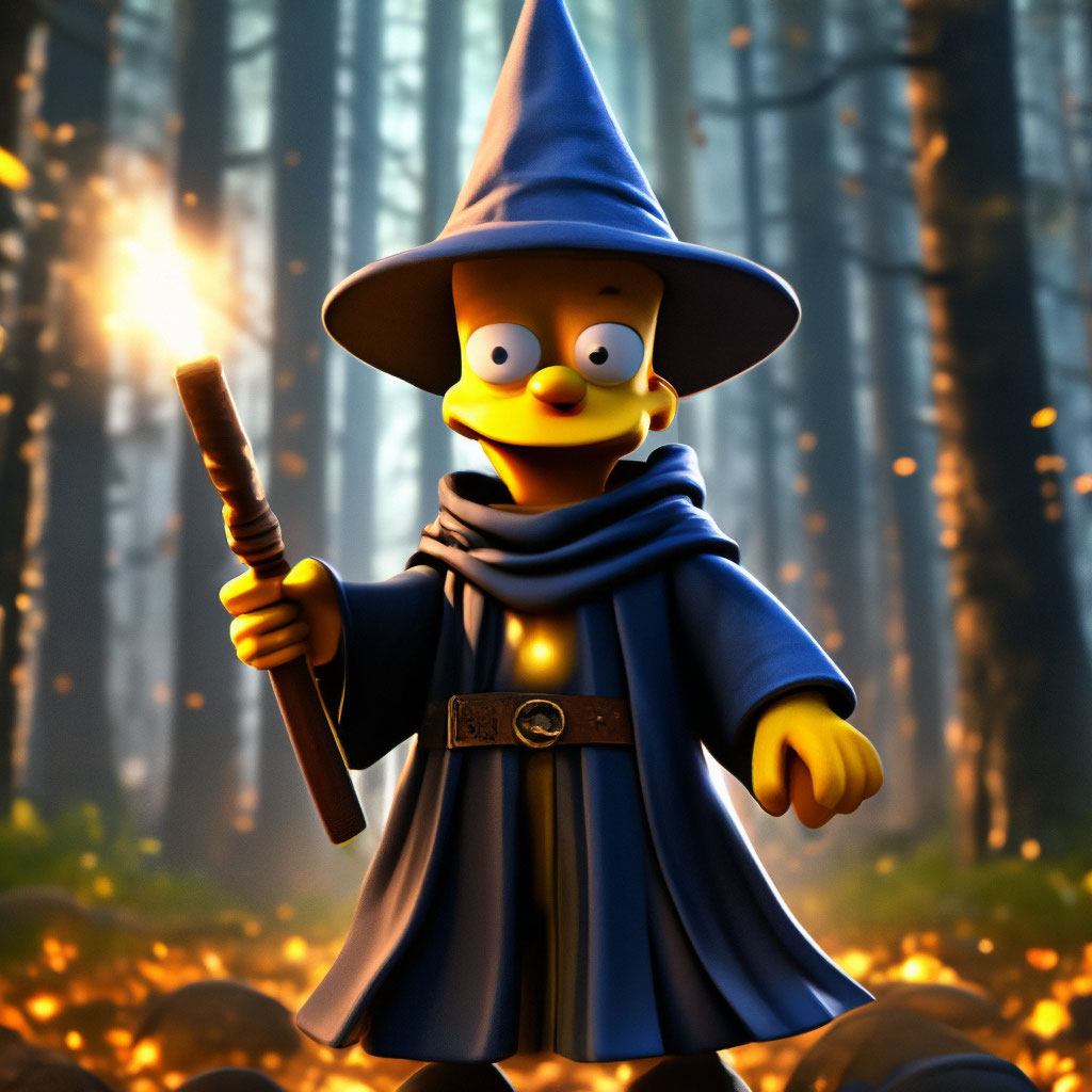 "Bart Simpson, wearing a wizard hat …" — image created in Shedevrum