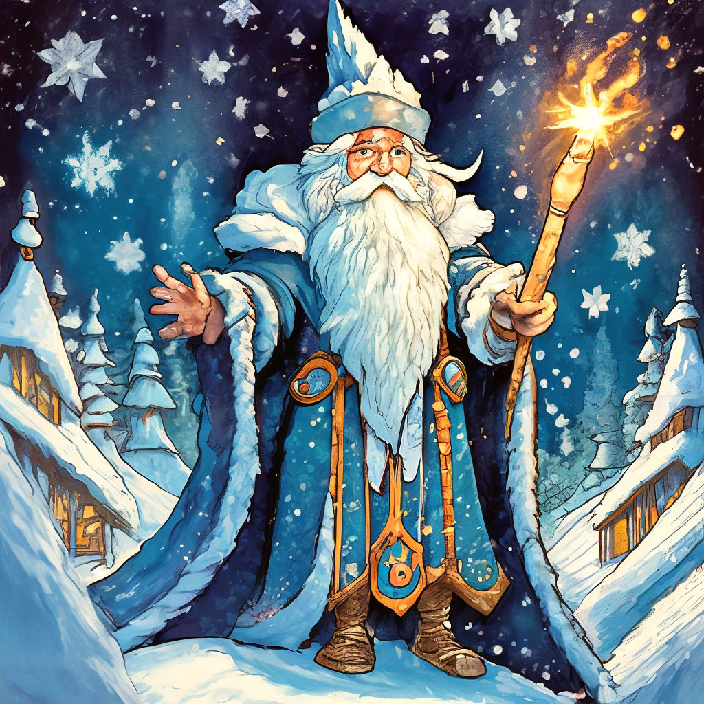"The Winter Wizard cartoon drawing" — image created in Shedevrum