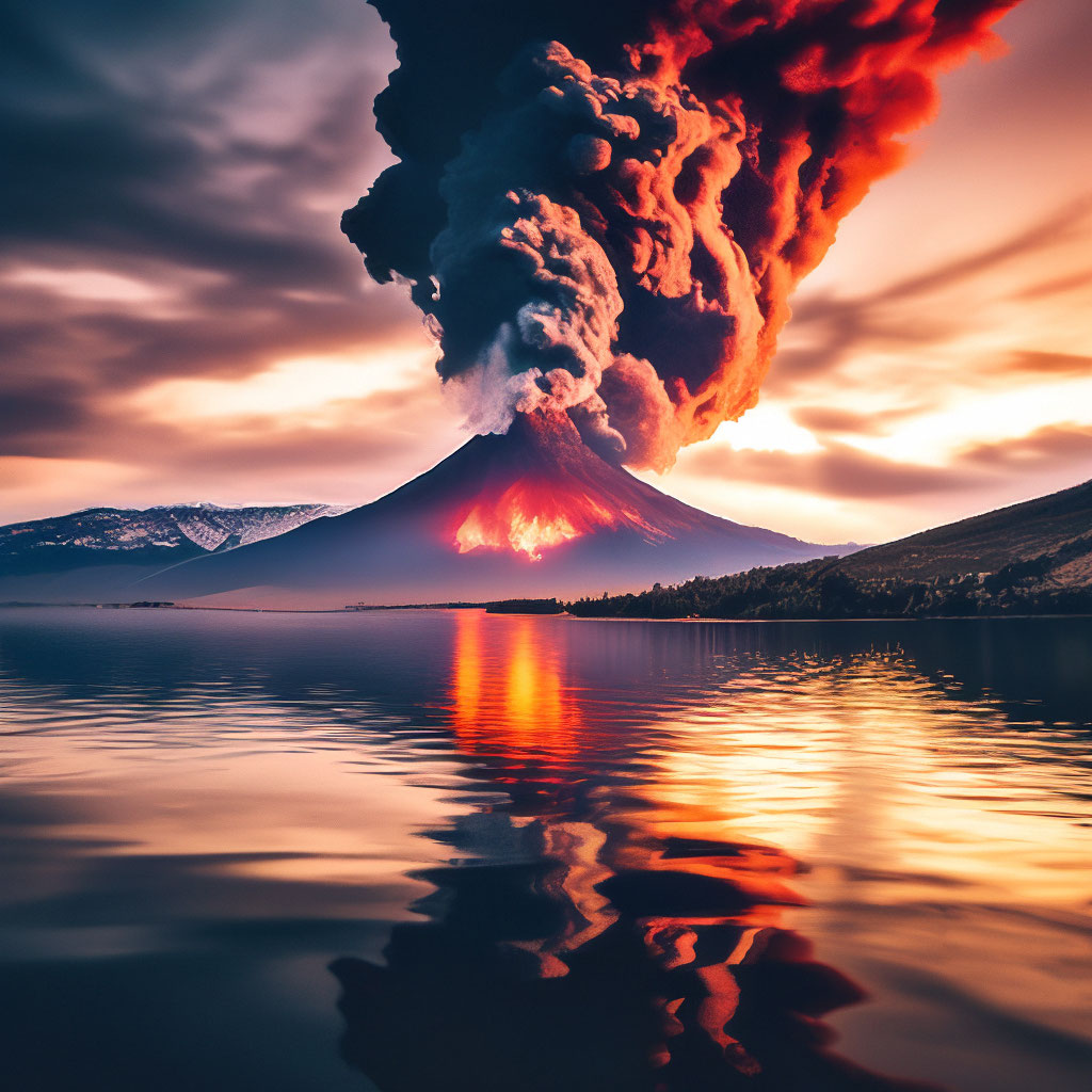 "Volcanic eruption against the background of the evening sky and the ...