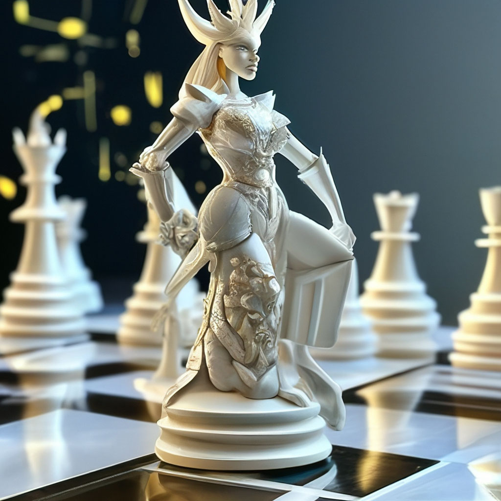 "Ivory chess pieces anthropomorphic queen with silver details, hyper ...
