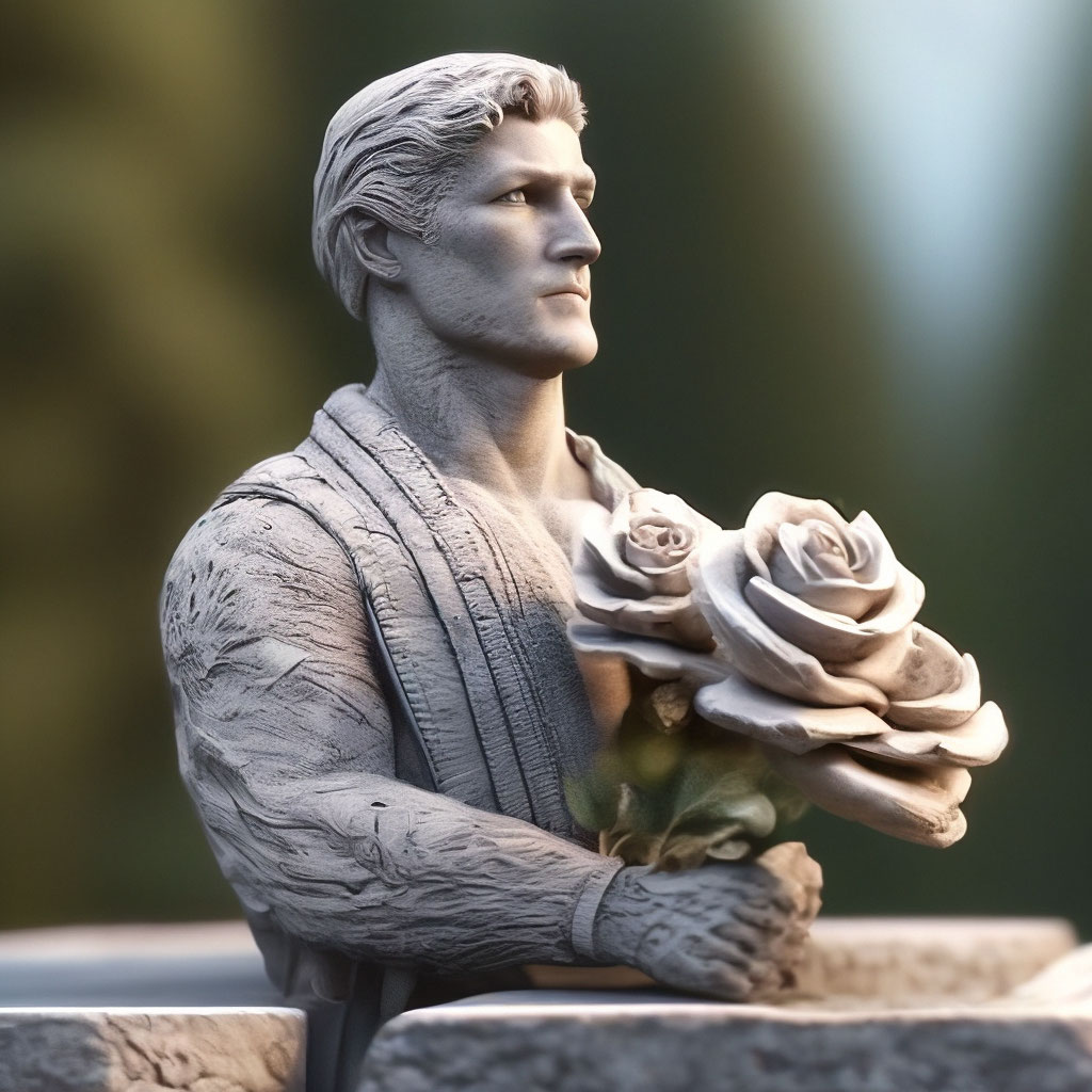 "Stone man with a stone rose hyper realism 4K quality sharpness 32K ...