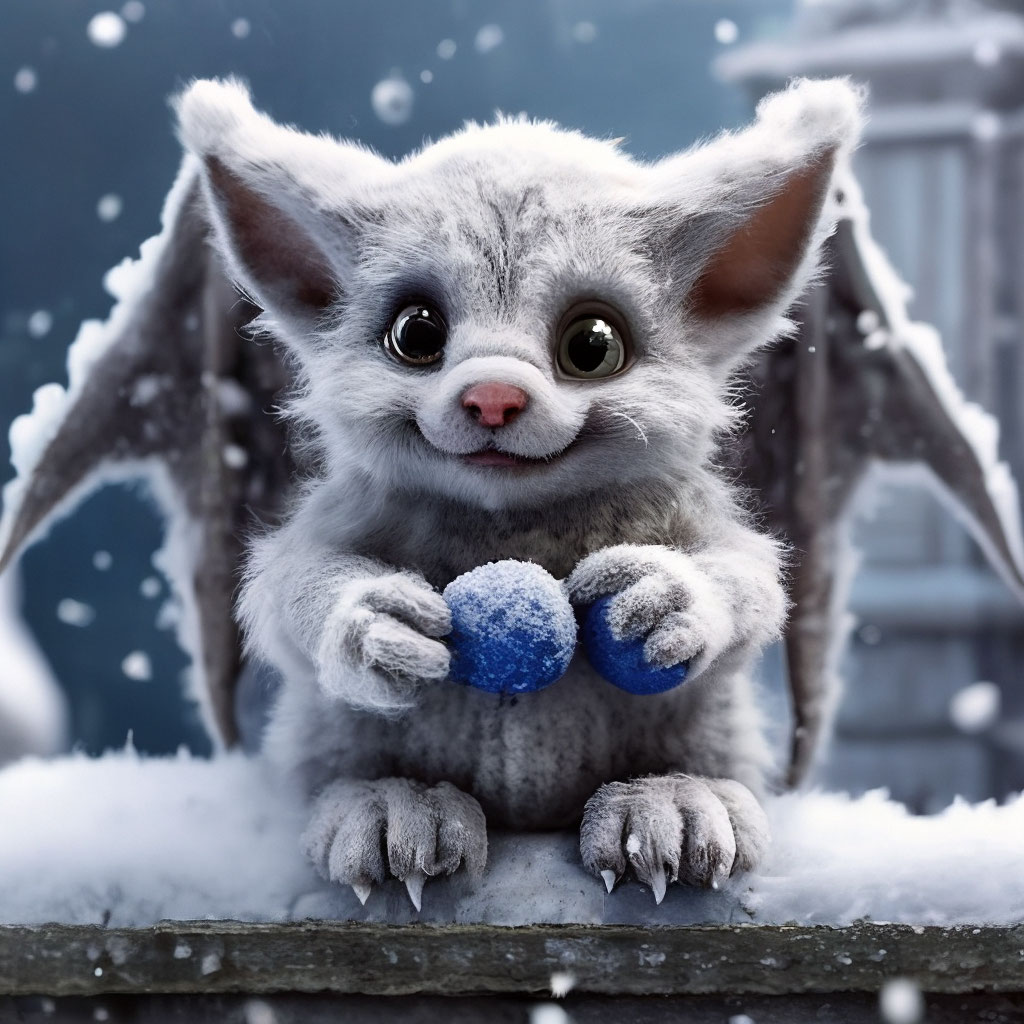 "Hyperrealism a cute little fluffy fur baby gargoyle with wings with ...