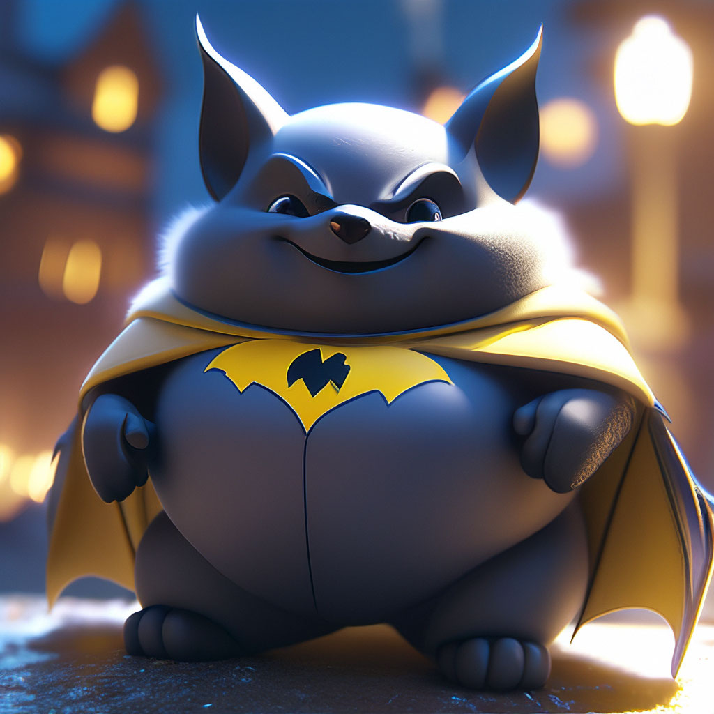 "Fluffy, cute and unrealistically fat bat in a Batman costume, random ...
